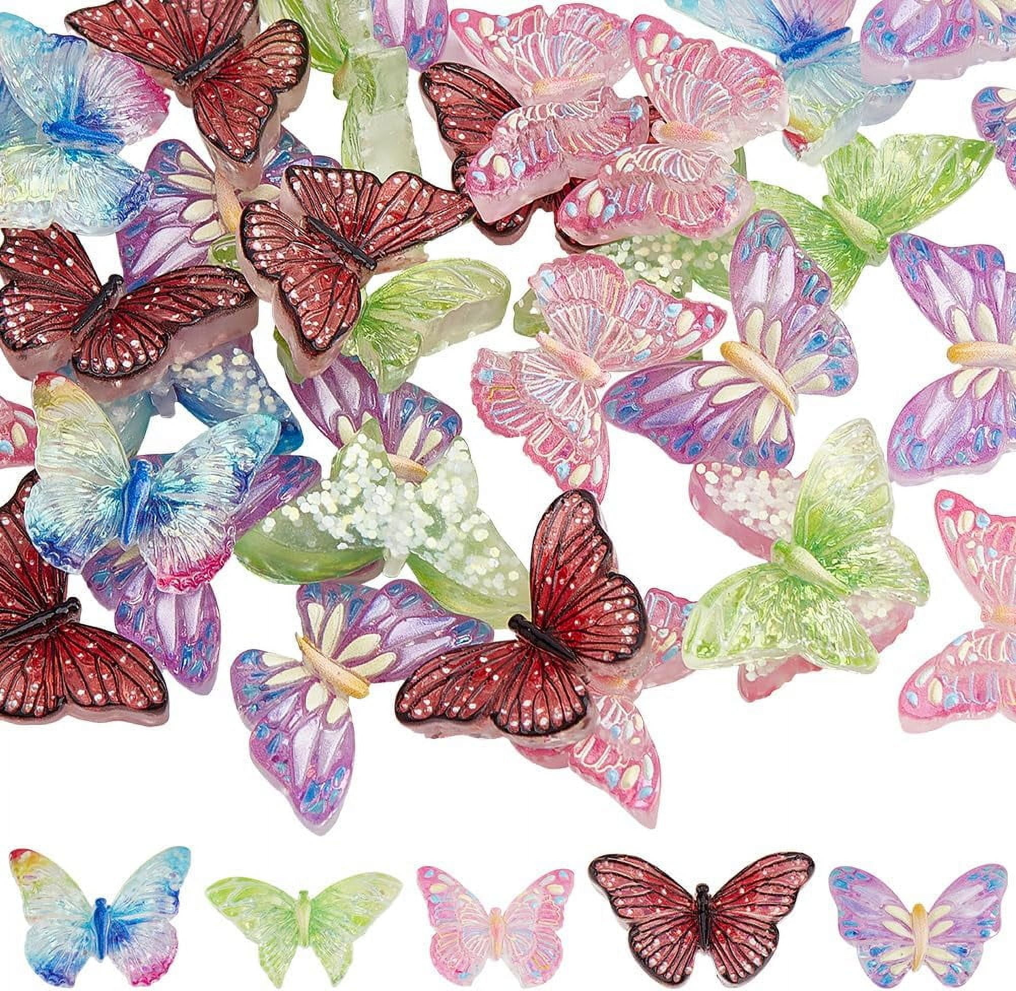 50Pcs 5 Styles Butterfly Flatback Resin Charms Cute Cabochons Animal ...