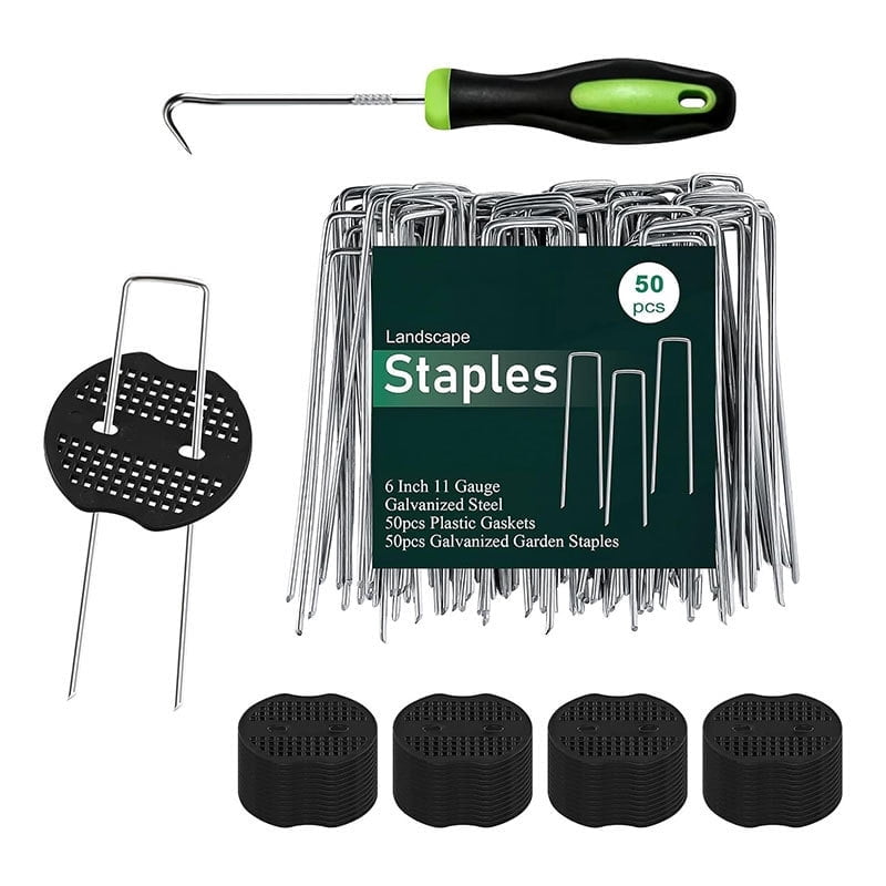 50Pcs 6 inch Garden Stakes Staples 50Pcs Gasket, 6 Inch Lawn Landscape ...