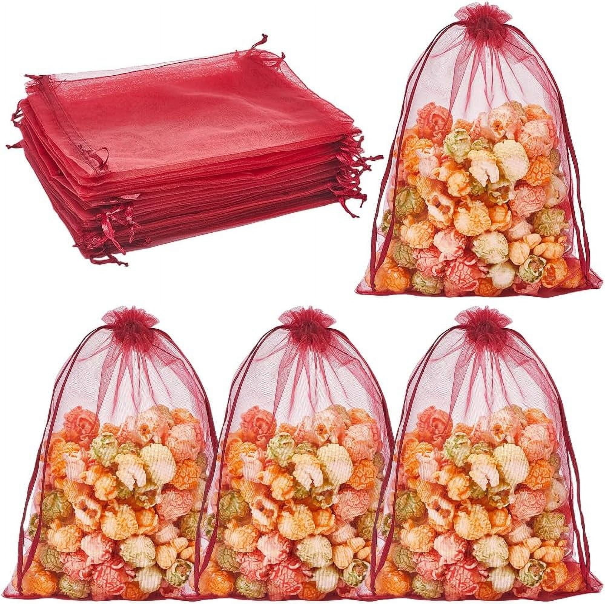 50Pcs 6x8 Inch Red Organza Favor Bags Mesh Gift Bags Drawstring Pouch ...