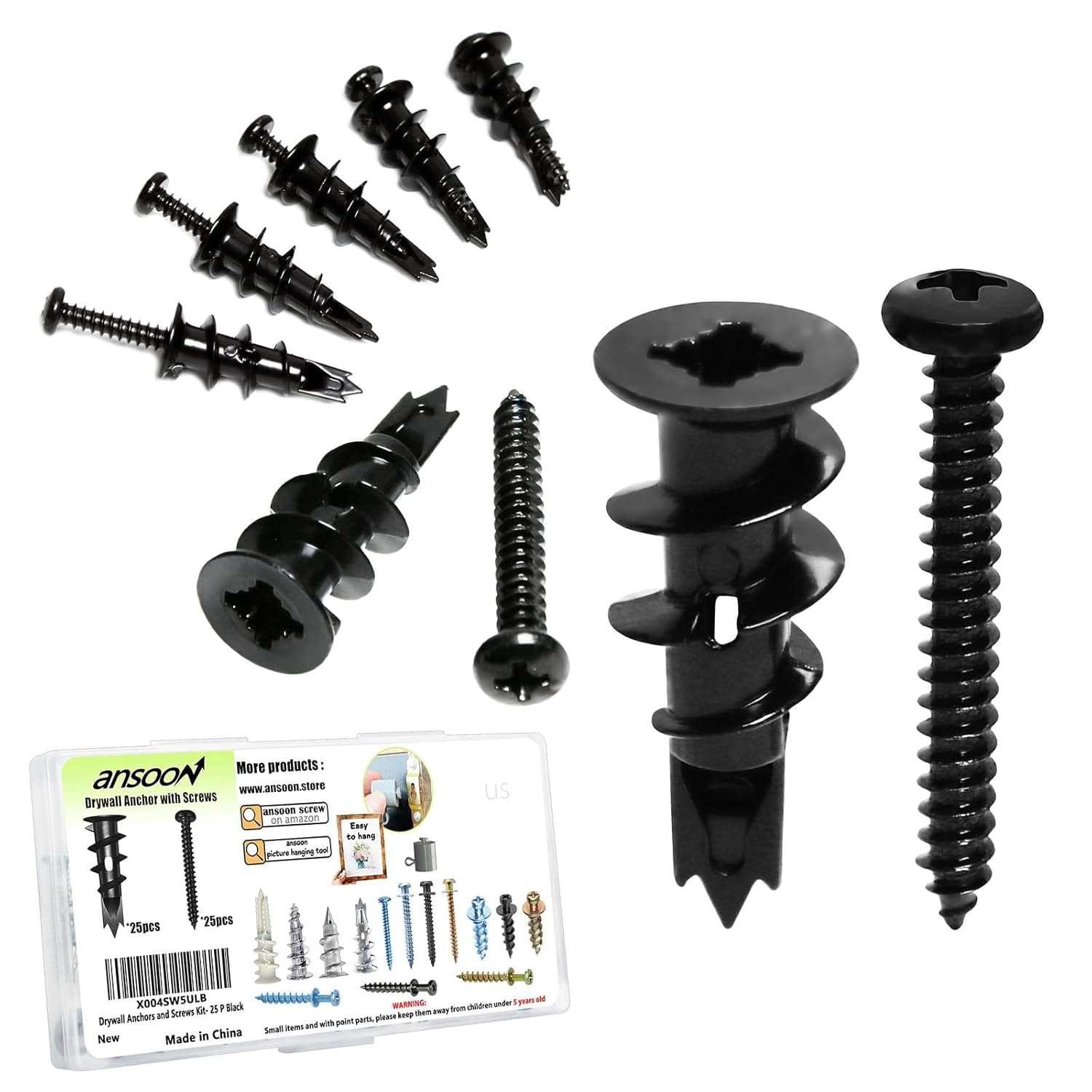 50Pcs #8 Self Drilling Metal Drywall Anchors and Screws kit, 25 Heavy ...
