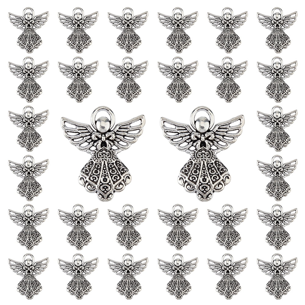 50Pcs Alloy Angel Wing Pendants Silver Angel Charms Tibetan Classical ...