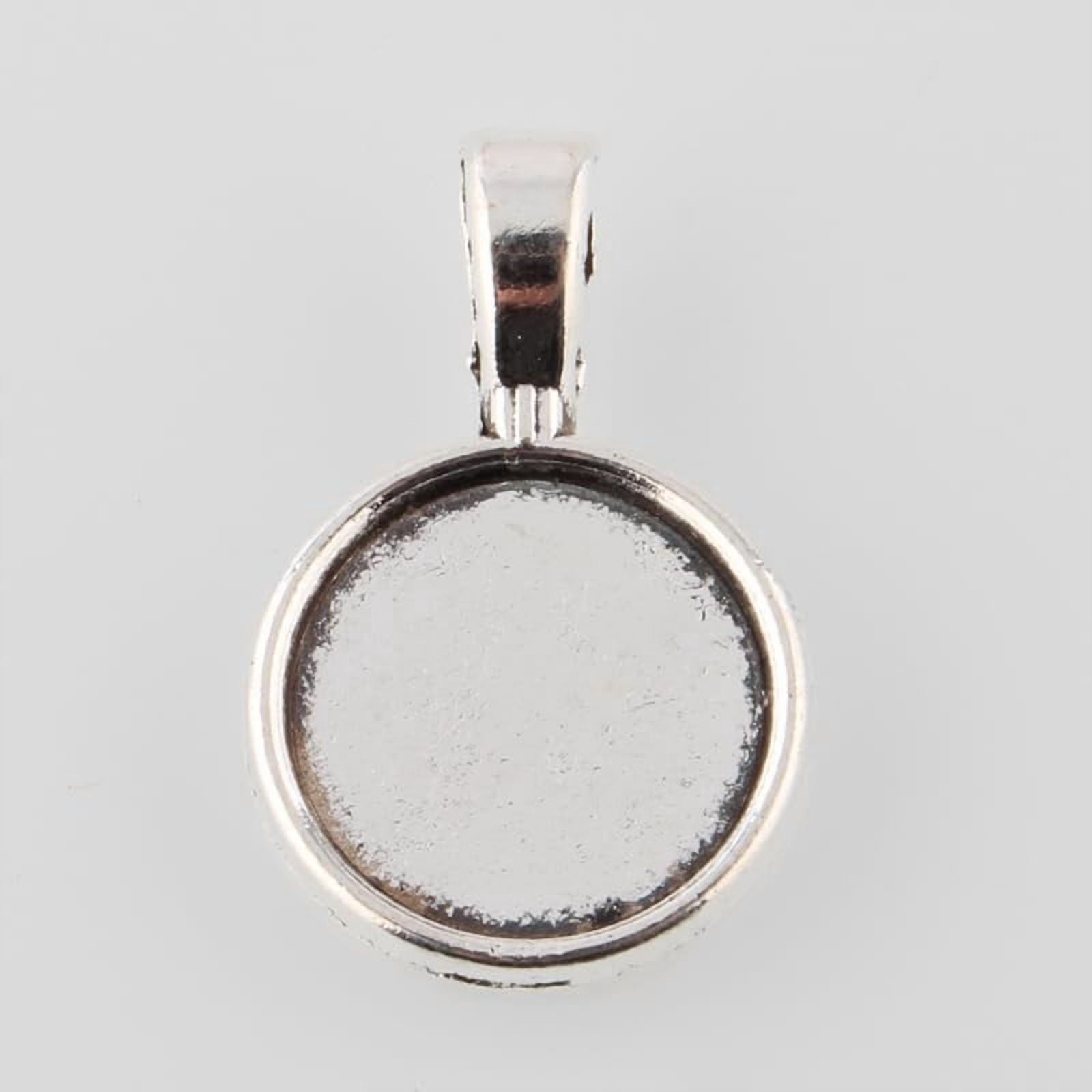 50Pcs Alloy Cabochon Pendant Trays 26.5x17x2mm Silver Round Flat Bezels ...