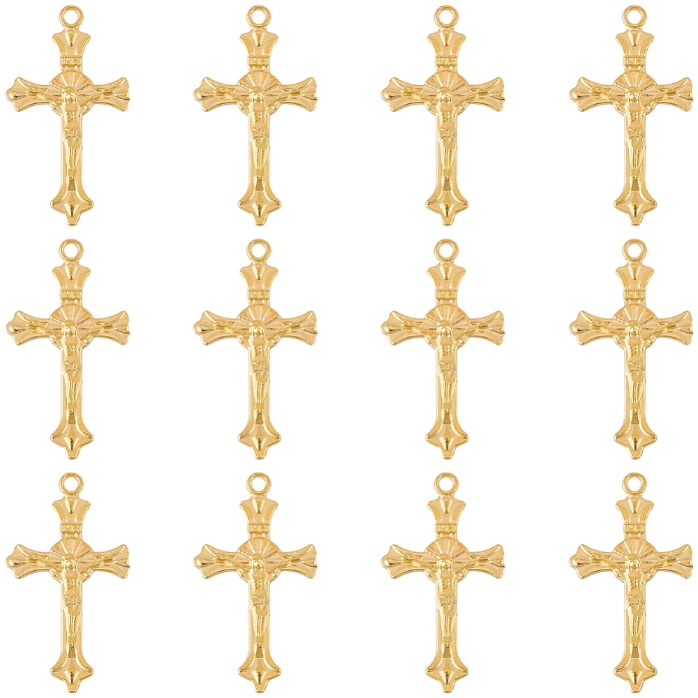 50Pcs Alloy Pendants Crucifix Charms Golden 36.5x21.5x2.5mm Hole: 1.8mm ...