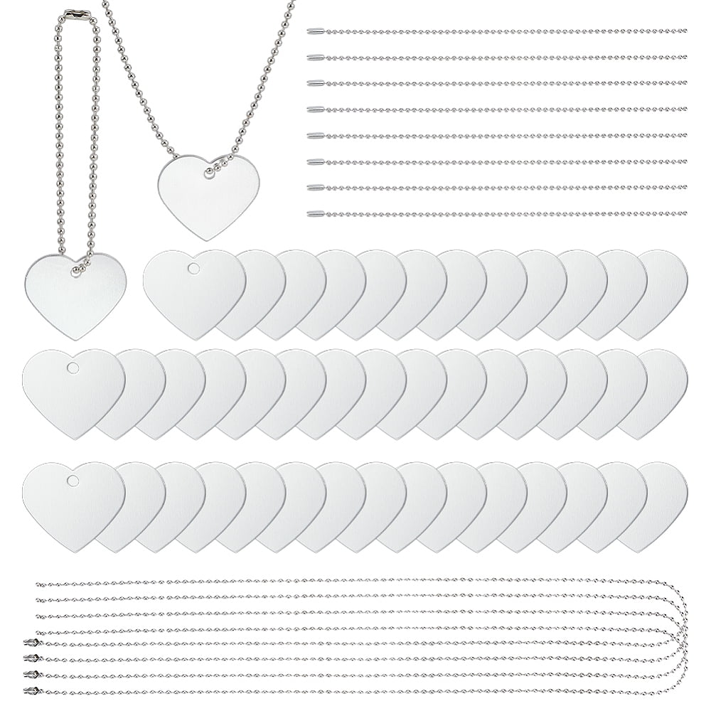 50Pcs Aluminum Big Pendants Blank Tags with 20Pcs Iron Ball Necklace ...