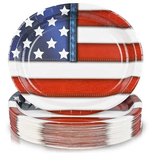 50Pcs American Flag Patriotic SSF20 Oval Plates Party 4th Of July Oval ...