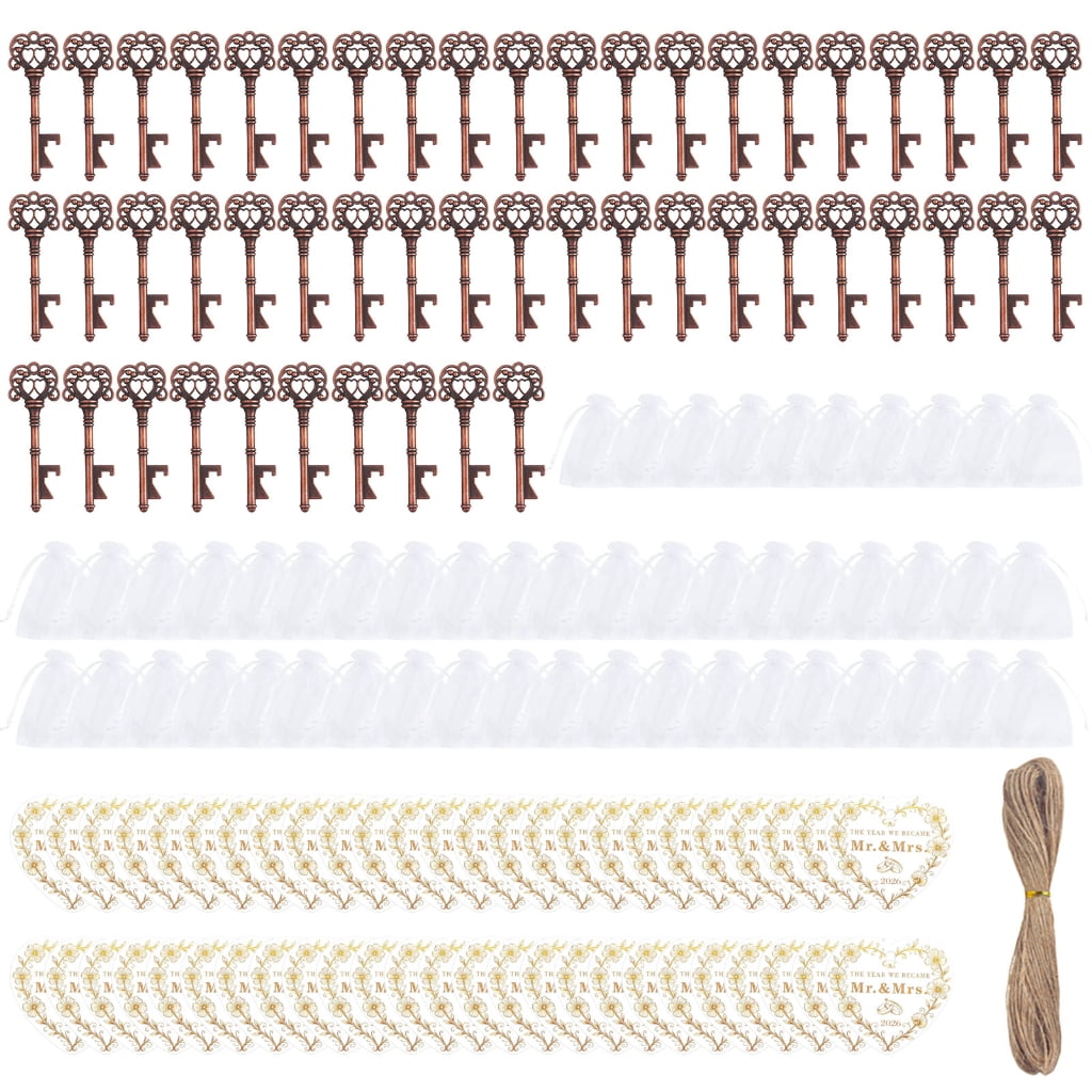 50Pcs Antique Alloy Bottle Opener with Organza Drawstring Pouches and ...