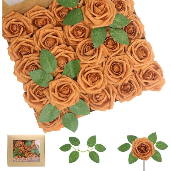 50Pcs Artificial Flowers Gold Sparrow Roses Real Looking Foam Fake ...