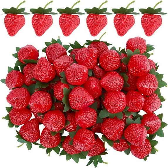 50Pcs Artificial Strawberry Mini Strawberries Plastic Red Lifelike ...