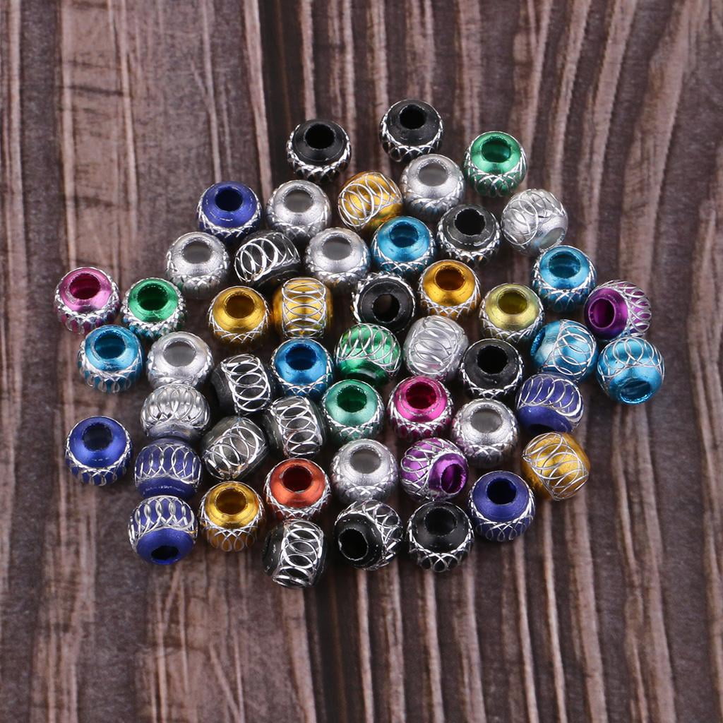 50Pcs Assorted Color Aluminum Beads with Carved Pattern Large Hole ...