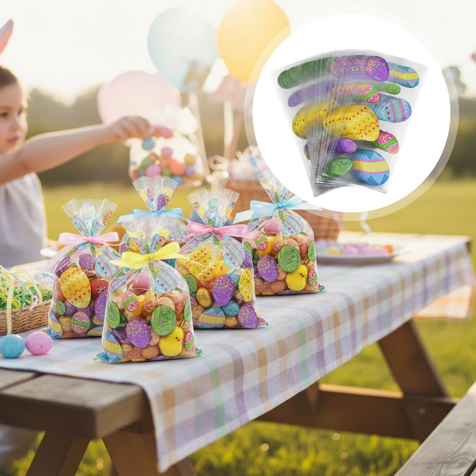 50Pcs Assorted Styles Easter Cellophane Bags With Twist Ties For Treat ...