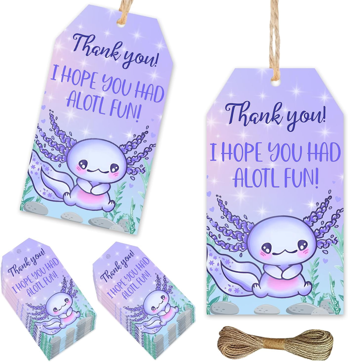 50Pcs Axolotl Favor Tags Purple Gift Wrapping Tags, Thank You ! I Hope ...