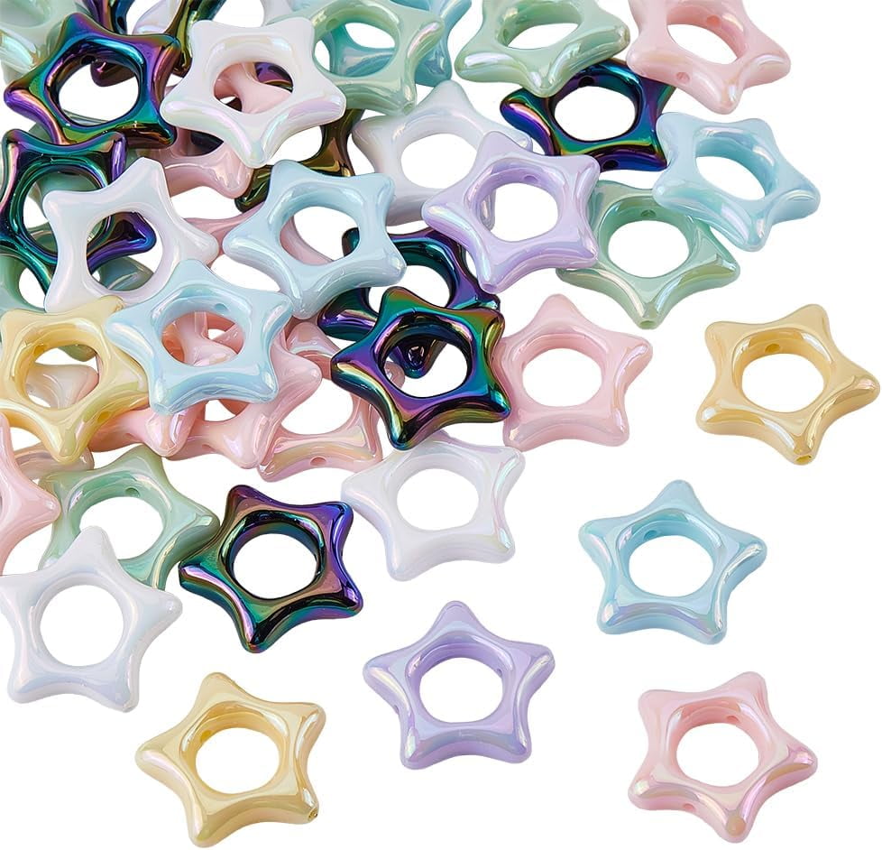 50Pcs Bead Frame Star Acrylic Frame Beads Large Rainbow Iridescent ...