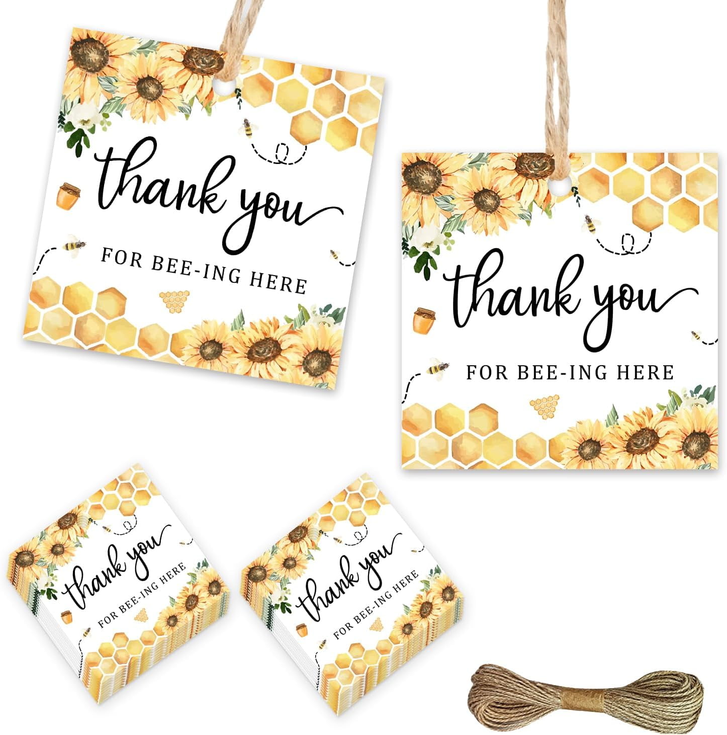 50Pcs Bee Themed Thank You Tags Thank You for Bee-Ing Here Gift Tags ...