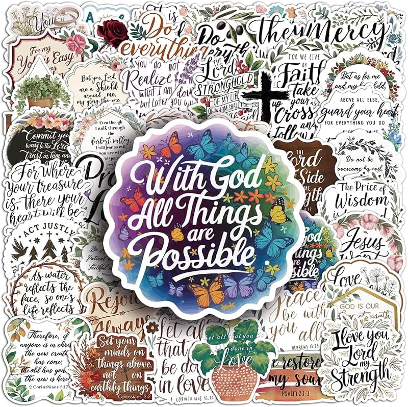 50Pcs Bible Verse Stickers, Inspirational Jesus Sticker, Waterproof ...