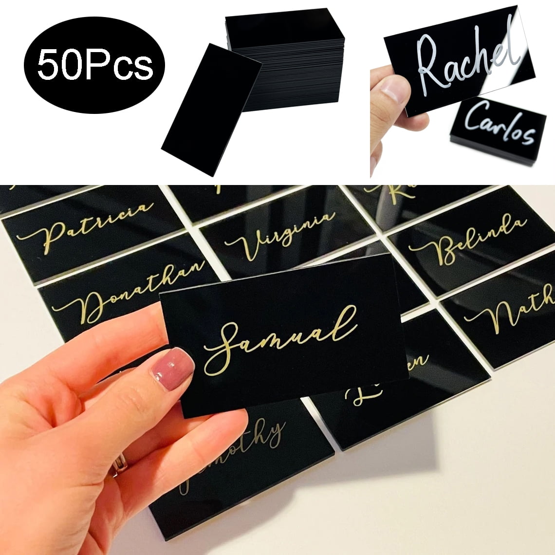 50Pcs Black Acrylic Table Place Card for Wedding DIY Table Seating ...