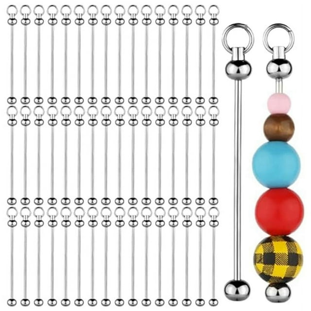 50Pcs Blank Beadable Keychain Bars,Metal DIY Bead Keychain Bar Charms ...