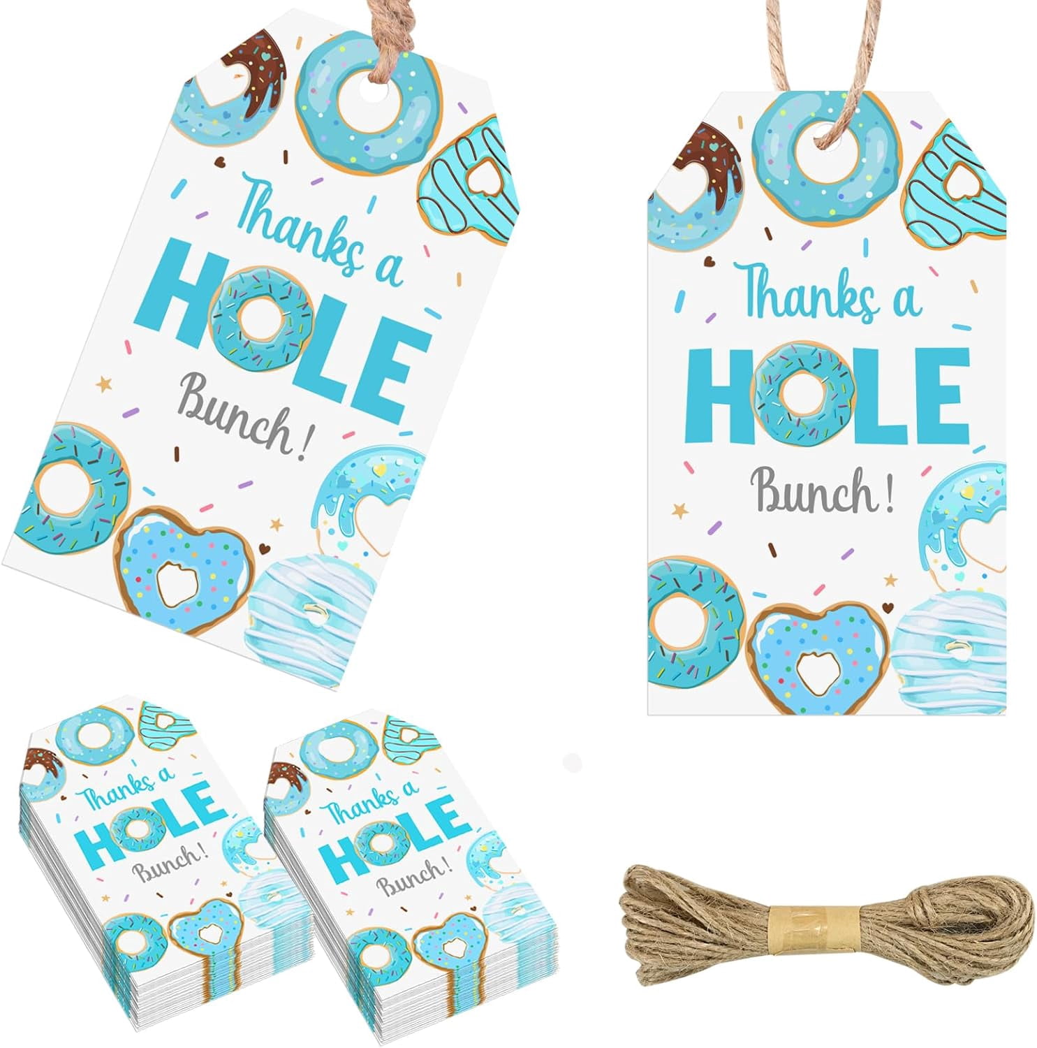 50Pcs Blue Donut Thank You Tags with Thanks a Hole Bunch Sign, Sprinkle ...