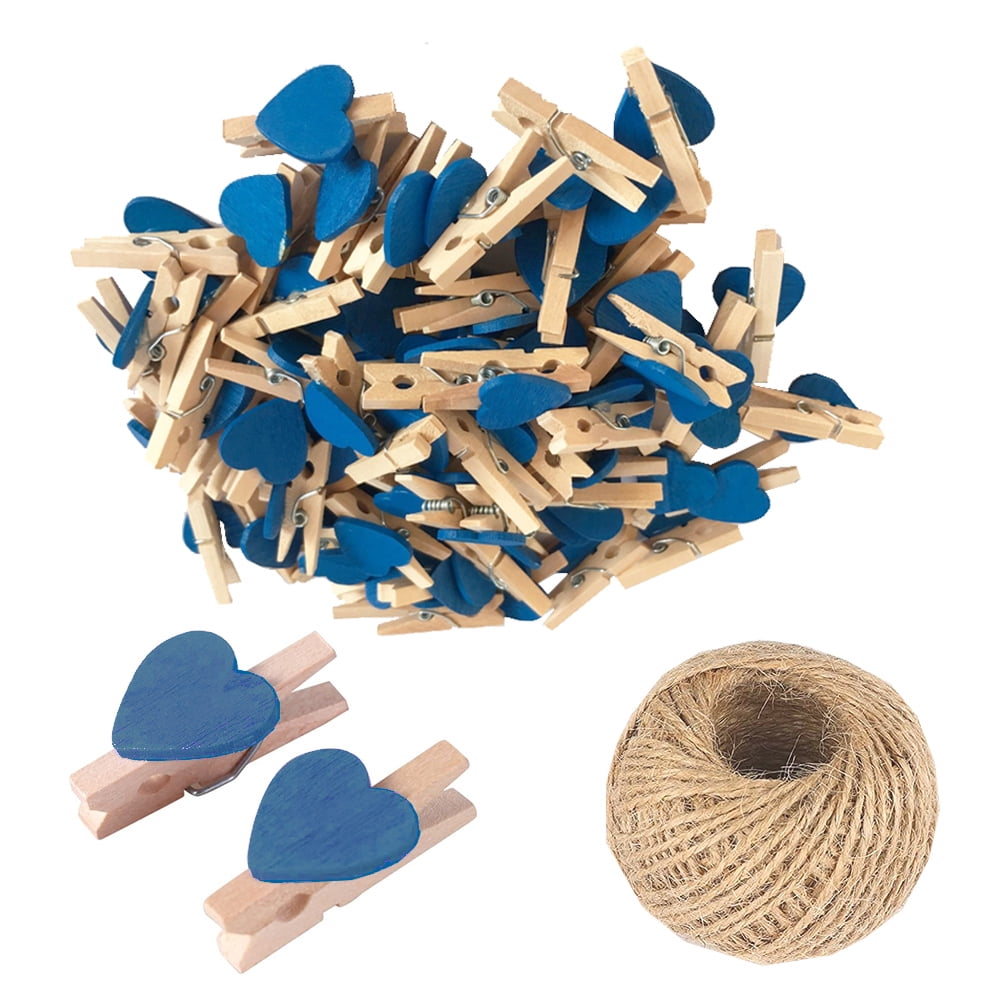 50Pcs Blue Mini Wooden Heart Clothespins, Multicolor Small Clothespins ...