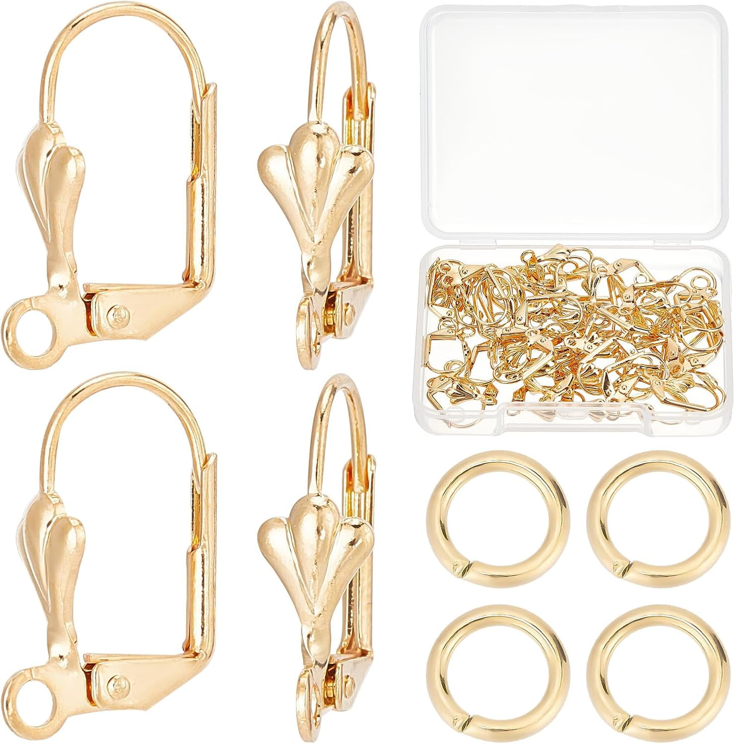 50Pcs/Box 18K Gold Plated Brass Earring Hooks Leverback French Earwires ...