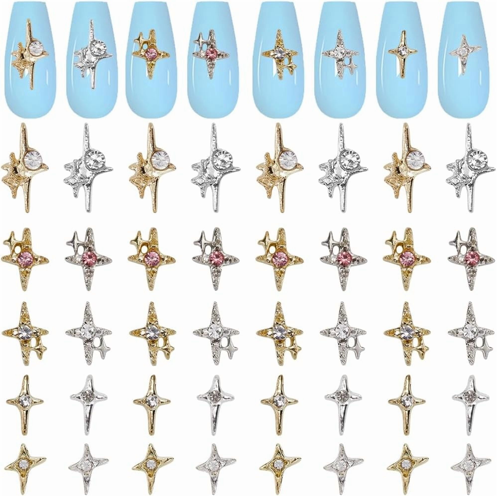 50Pcs/Box Four-pointed Star Nail Charms Rhinestone 10 Styles 3D Luxury ...