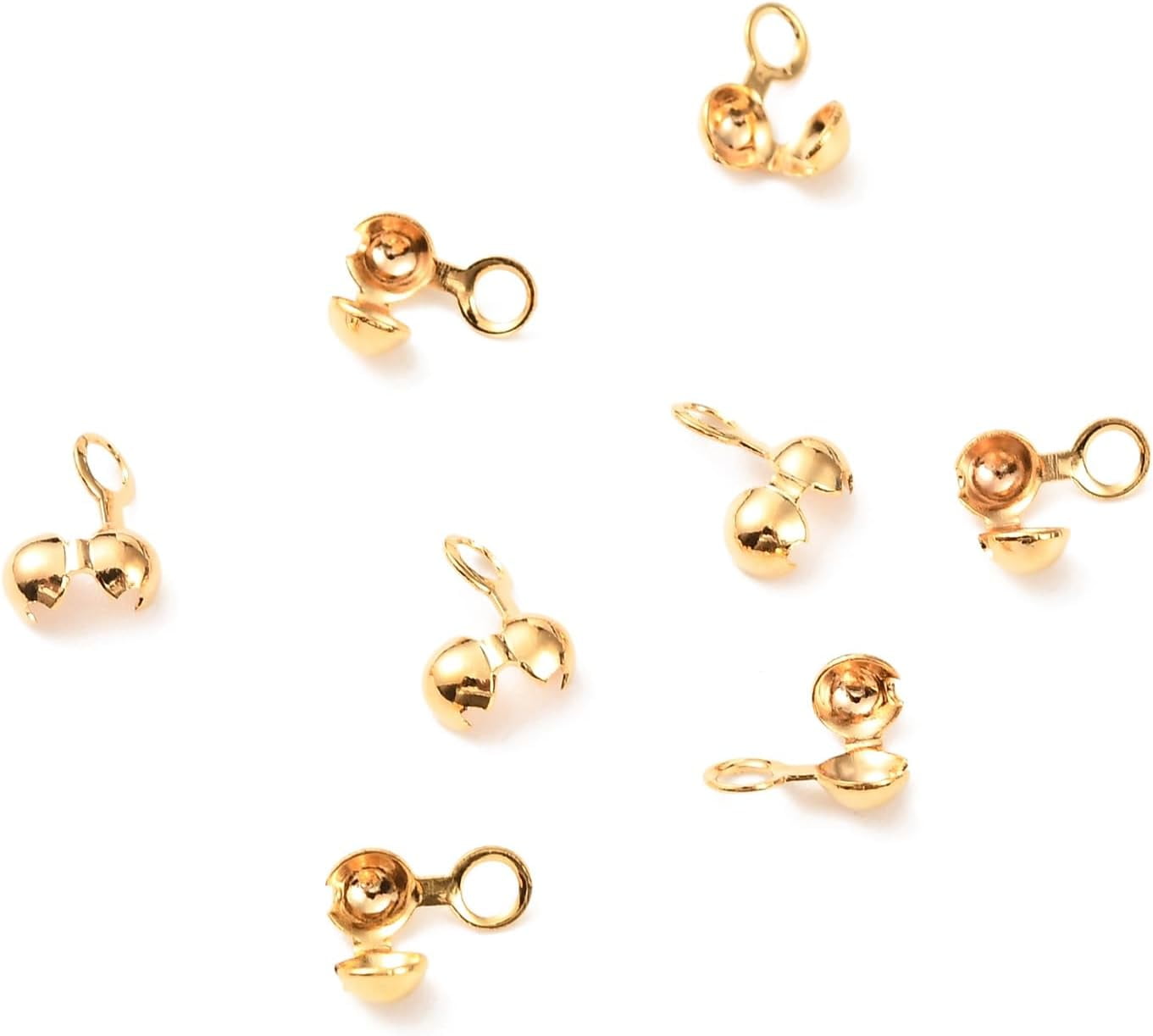 50Pcs Brass Bead Tips 18K Gold Plated Calotte Ends Long-Lasting Plated ...