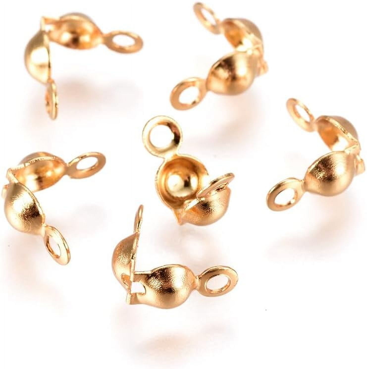 50Pcs Brass Bead Tips Golden Calotte Ends Knot Cover Fold-Over Bead ...