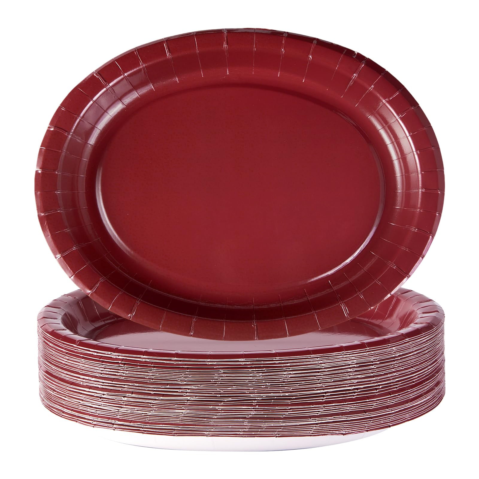 50Pcs Burgundy OvalTRDN Paper Plates 10" x 12" Large Heavy Duty Maroon ...