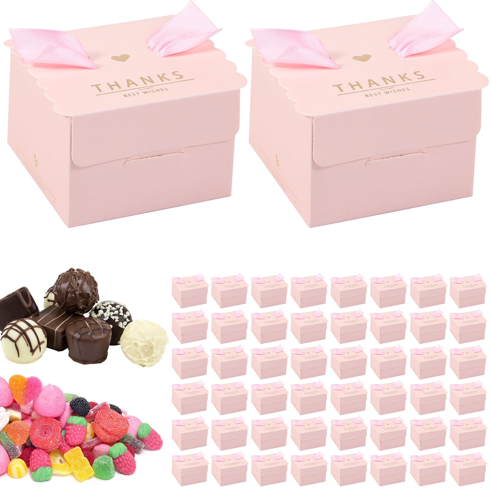 50Pcs Candy Boxes with Ribbon Easy to Assemble Small Gift Boxes ...