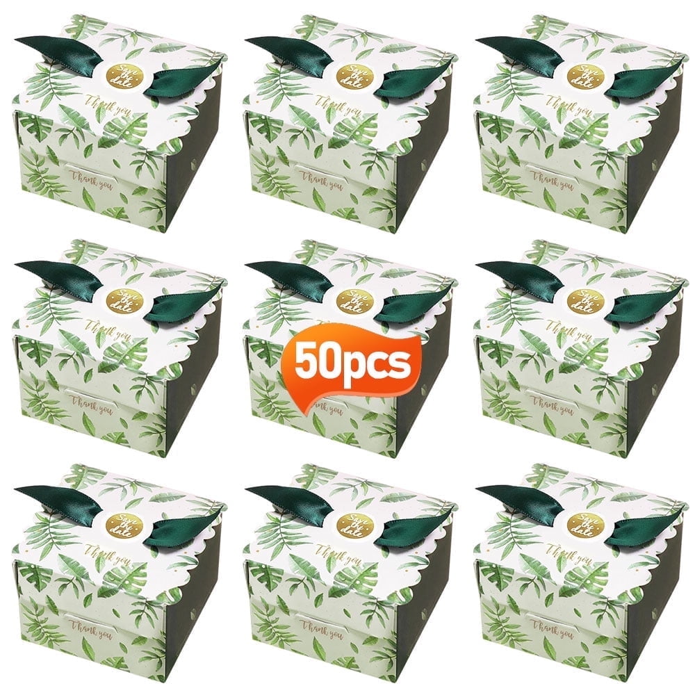 50Pcs Candy Favor Boxes Christmas Gift Boxes Square Box with Green ...