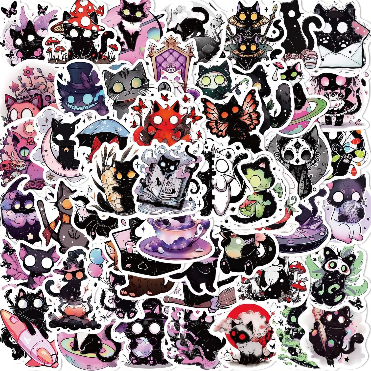 50Pcs Cartoon Scary Cat Stickers Anime Decal Cute Stickers for Teens ...