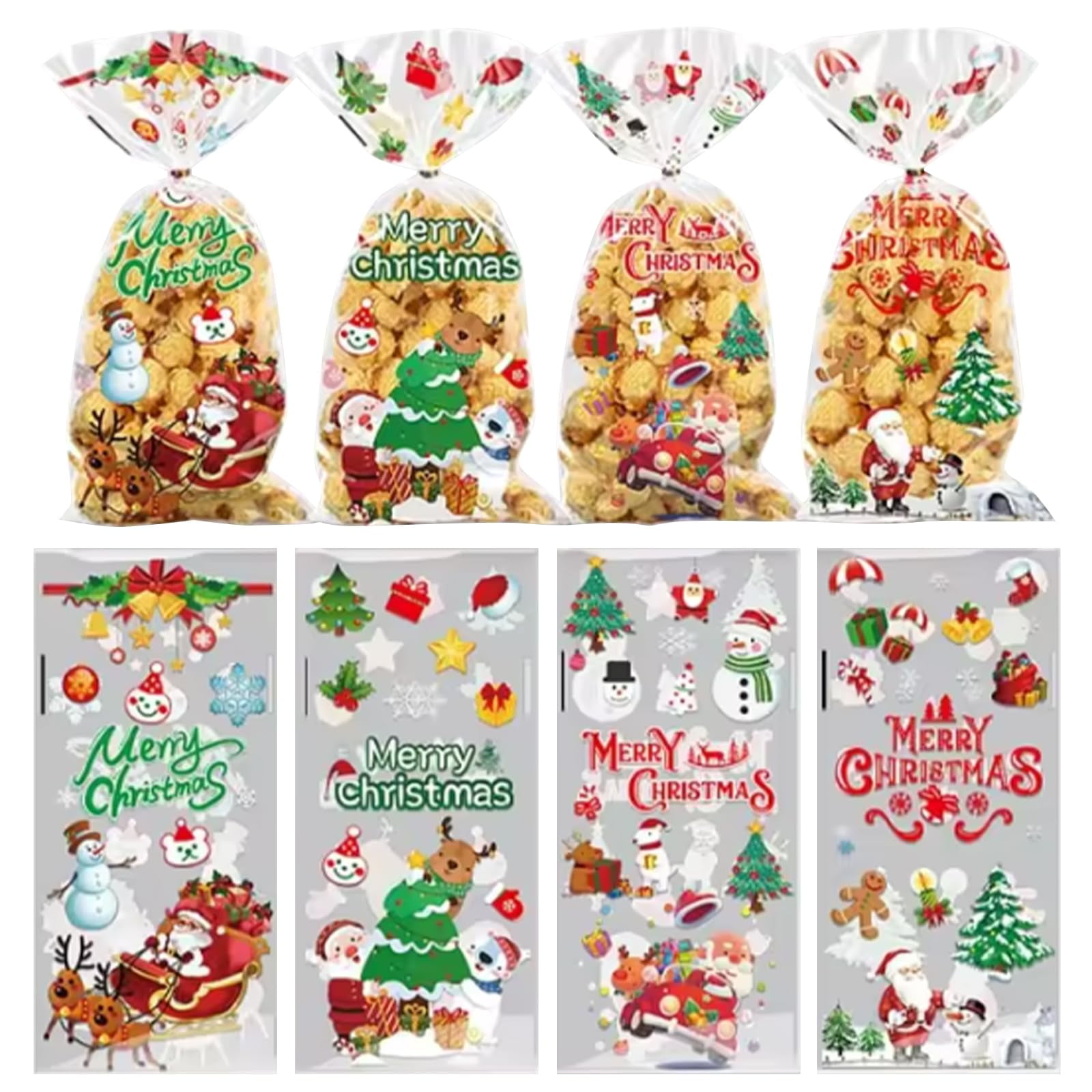 50Pcs Christmas Cellophane Treat RRF12 Bags Snowflake Clear Bags Santa ...