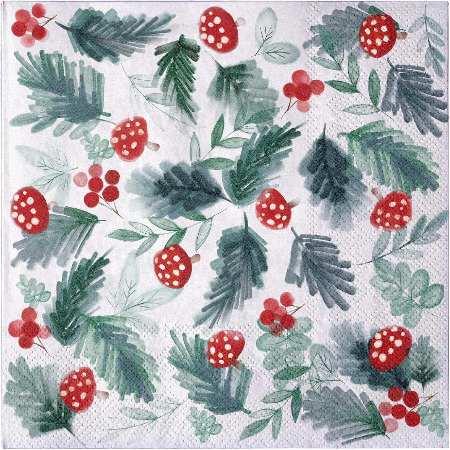 50Pcs Christmas Paper Napkins - Red Mushroom and Holly Design 3 Ply ...