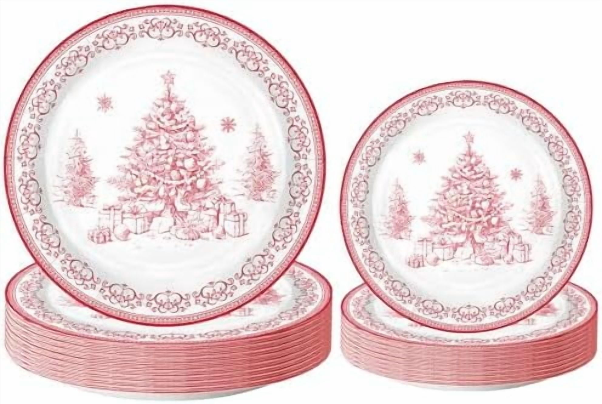 50Pcs Christmas Paper Plates - 7 & 9 Inch Sketch Christmas Tree ...
