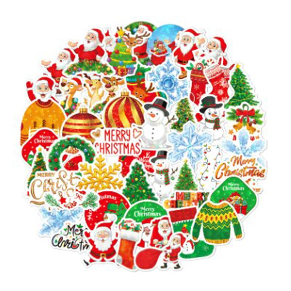 50Pcs Christmas Stickers Holographic Waterproof Holiday Party Present ...