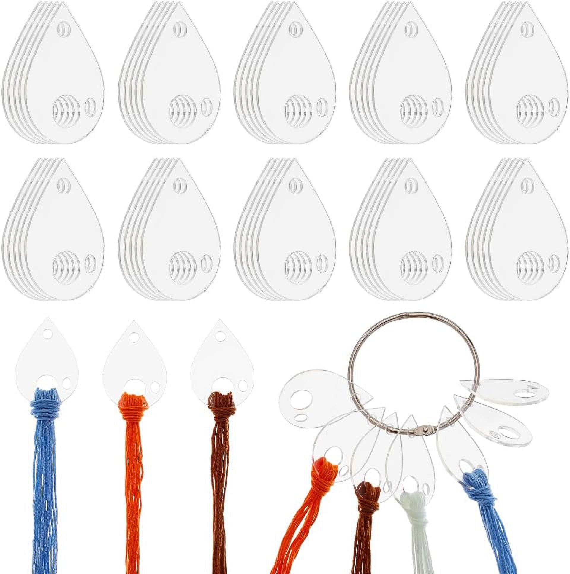 50Pcs Clear Acrylic Bobbins with Hinged Ring Teardrop Acrylic Bobbins ...