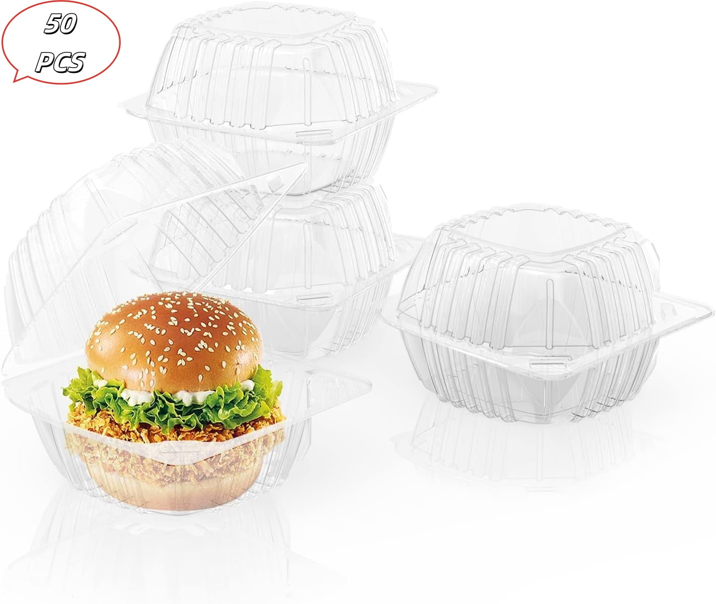 50Pcs Clear Plastic Disposable Clamshell Container, Hinged Take Out ...