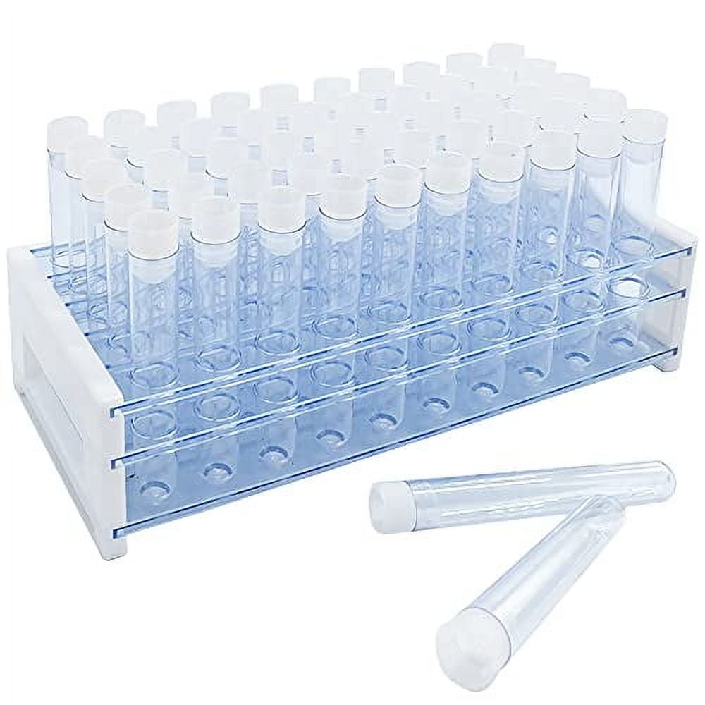 50Pcs Clear Plastic Test Tubes with Rack,16 x 100mm Tube with Caps and ...