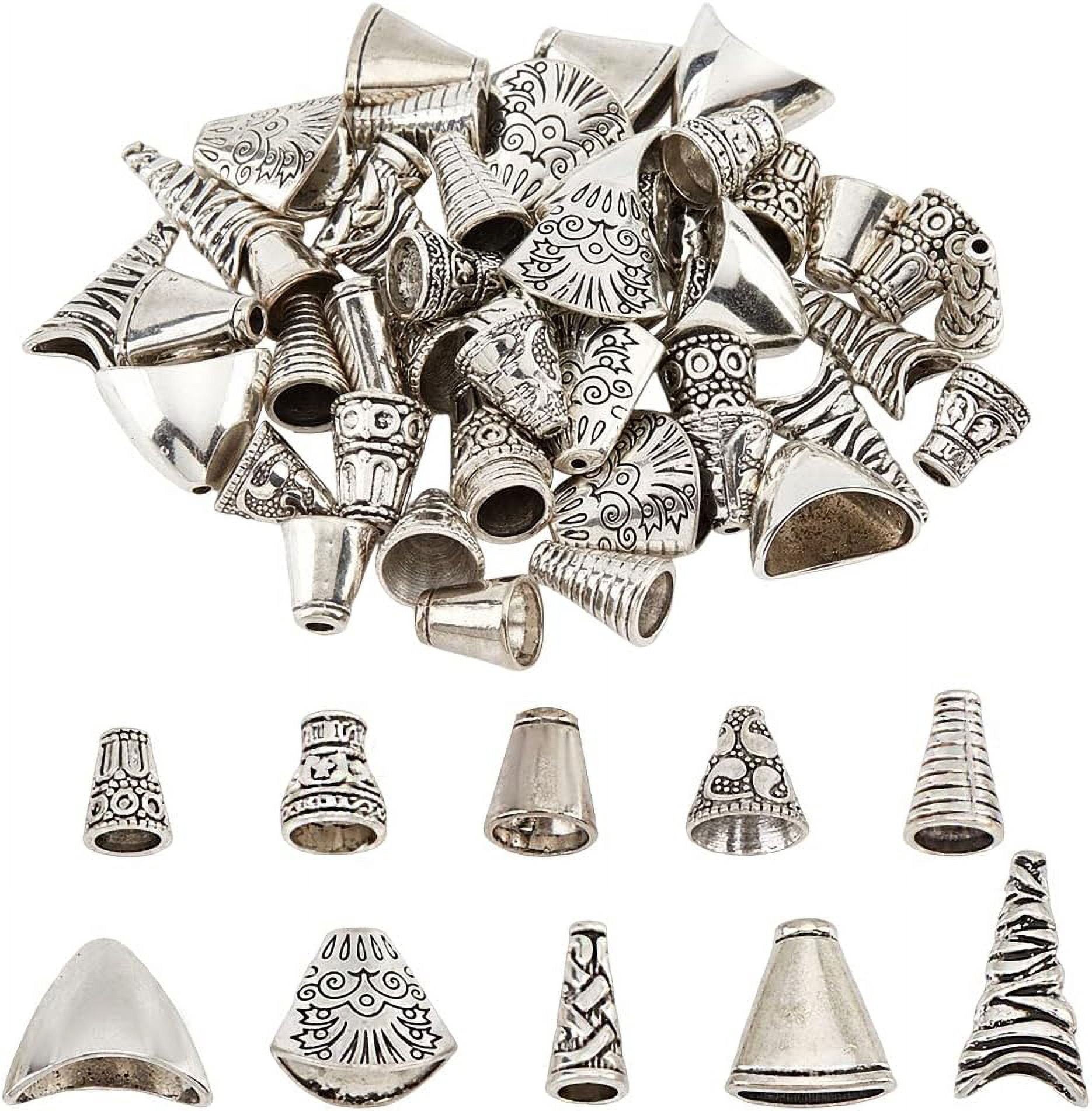 50Pcs Cone Bead Caps 10 Styles Tibetan Style Alloy Flower Spacer Beads ...