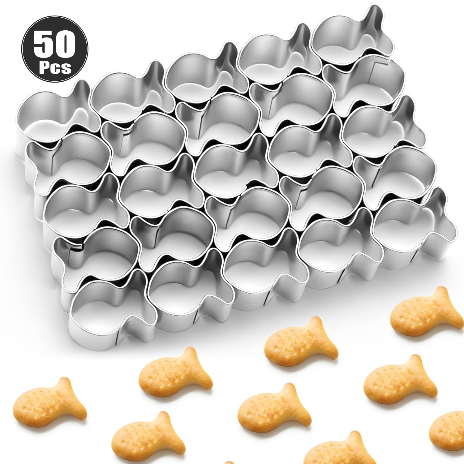 50Pcs Cookie Cutters, Goldfish Cracker Cutter, Stainless Steel Mini ...