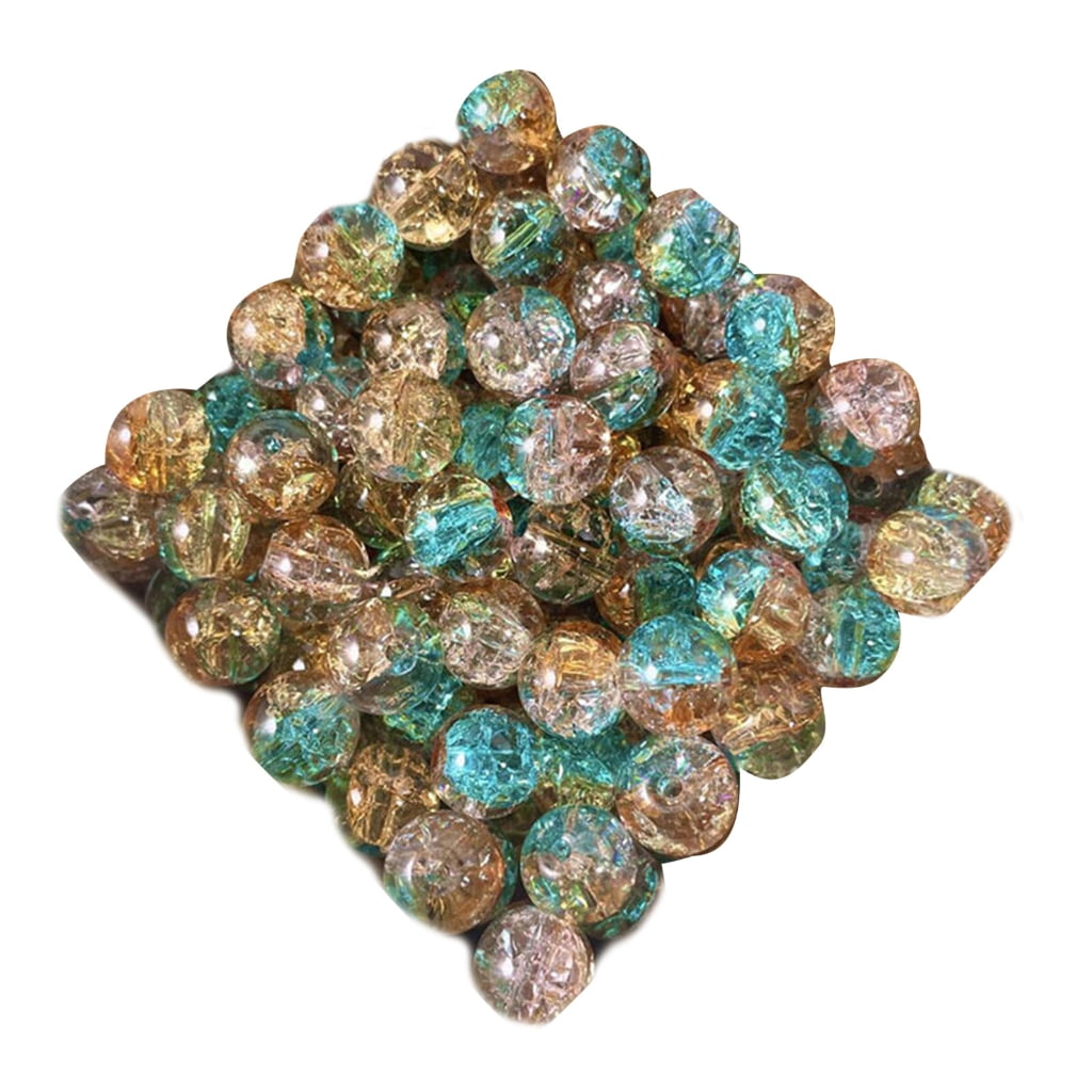 50Pcs Crushed Ice Textured Glass Beads with Hole Multicolored Round ...