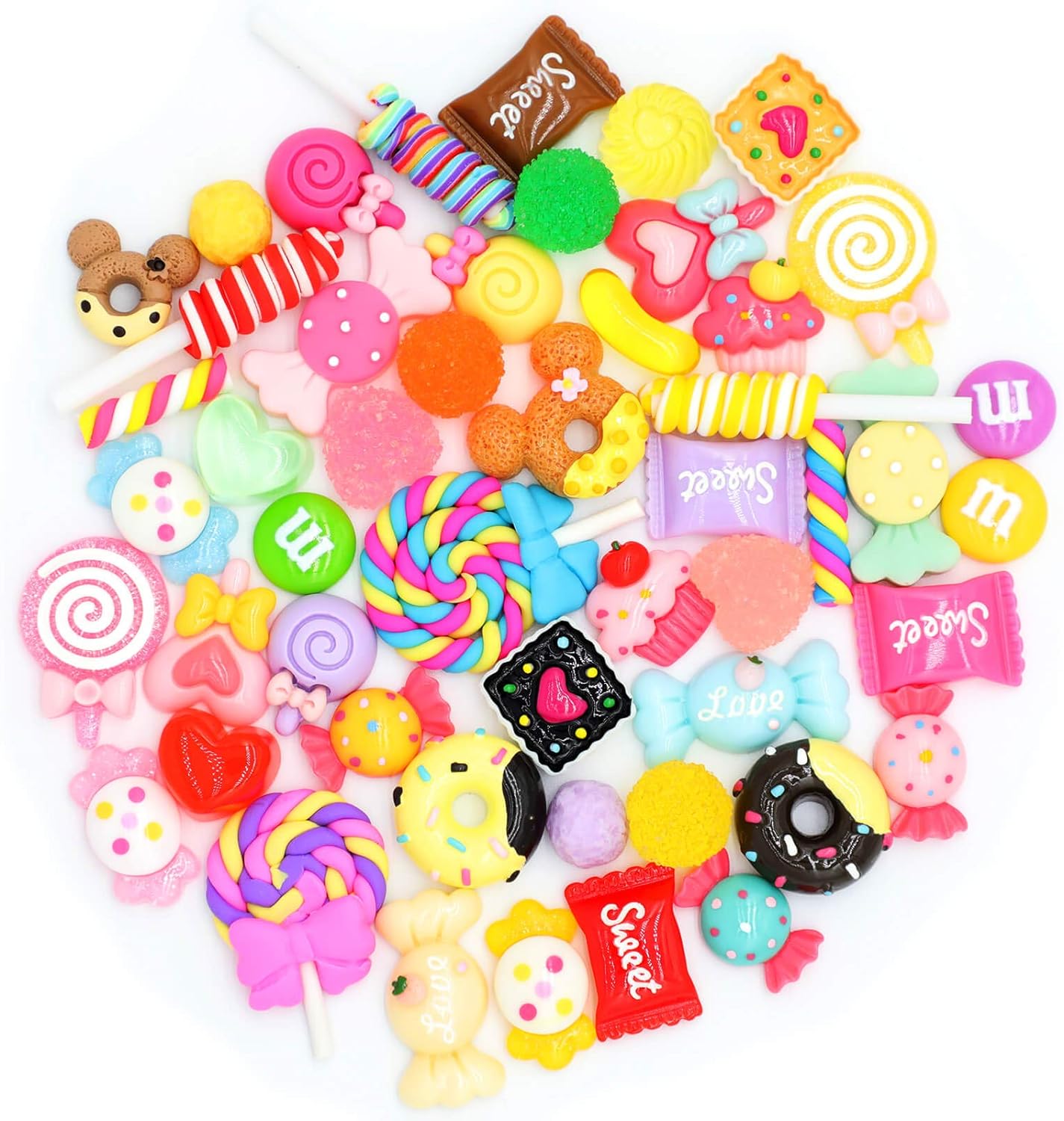 50Pcs Cute Candy Slime Charms,Assorted Kawaii Resin Fake Candy Charms ...