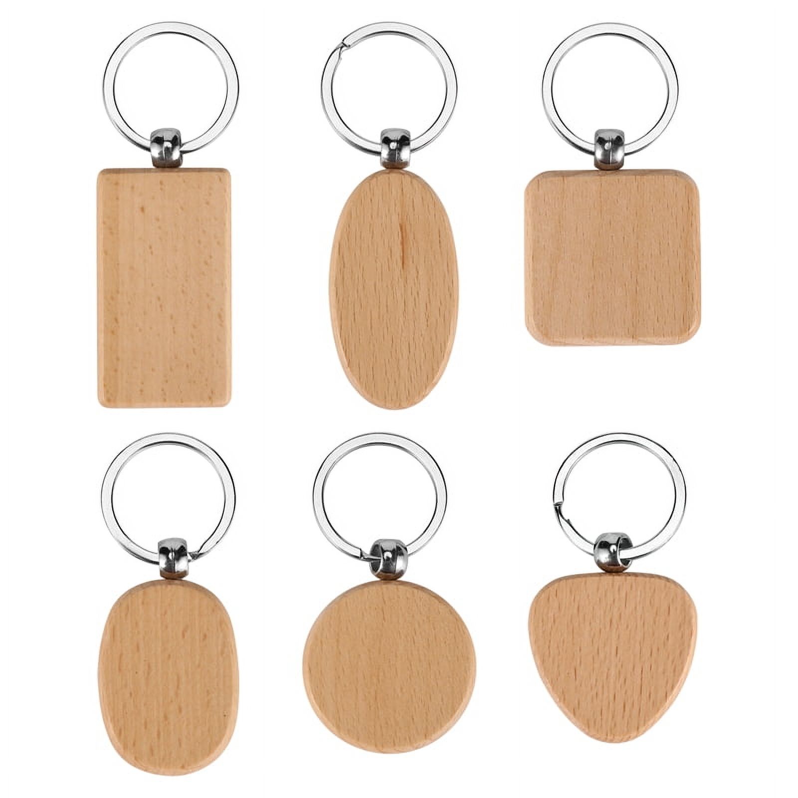 50Pcs DIY Blank Wooden Key Chain Rectangle Heart Round Ellipse Carving ...