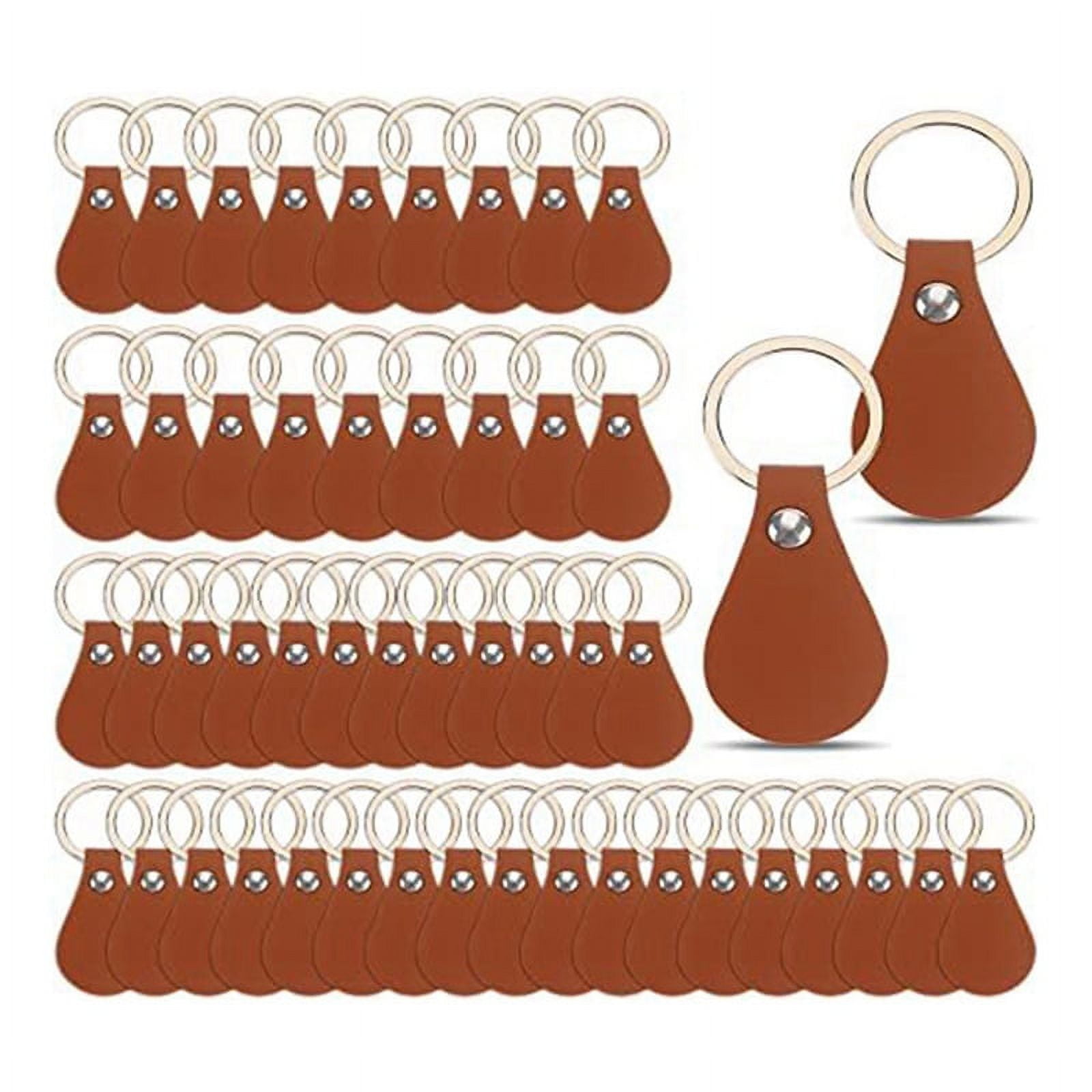 50Pcs DIY Leather Keychains Brown Blank Key Fob Rivets Keychain for Car ...