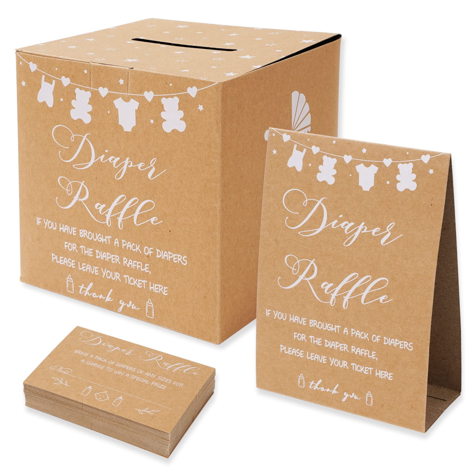 50Pcs Diaper Raffle Tickets With Box And Card Sign Baby Shower Game ...