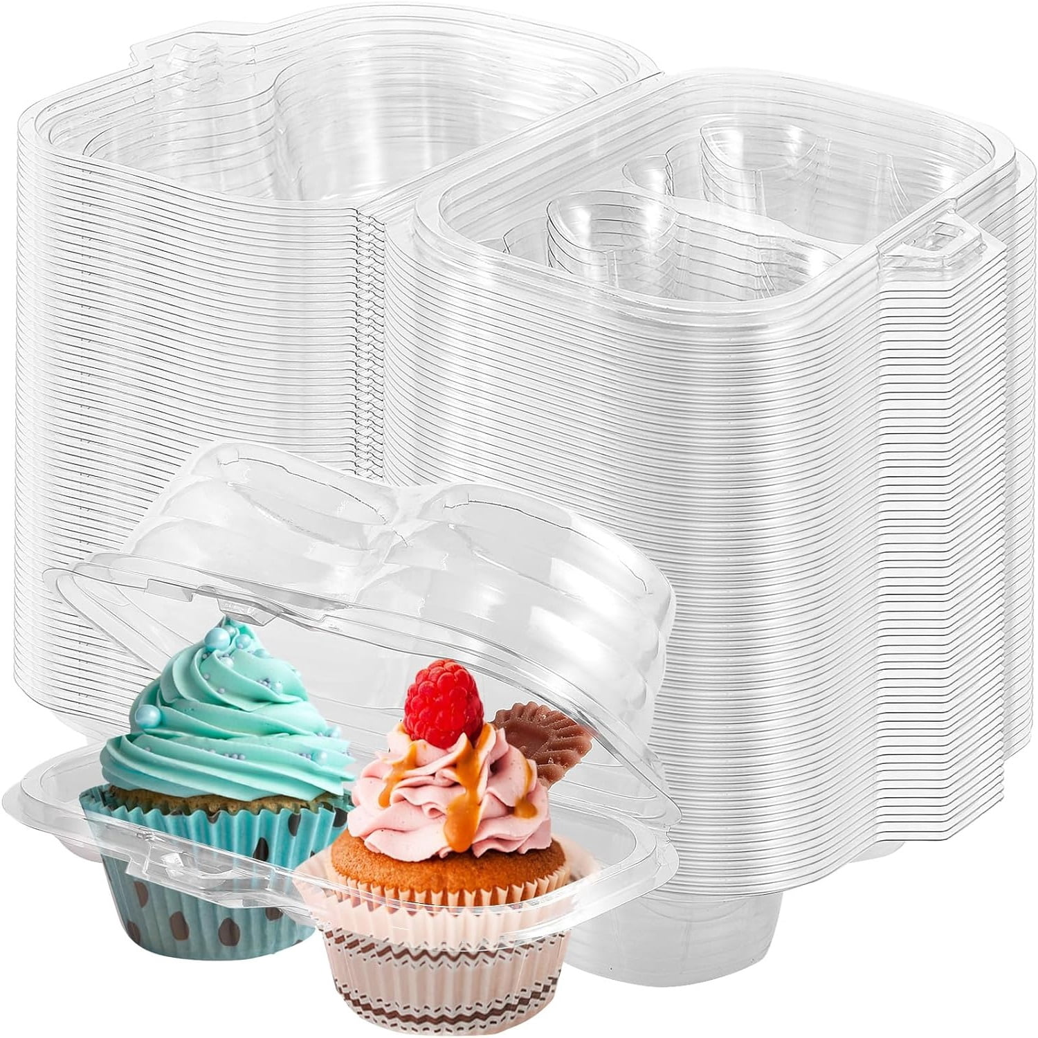 50Pcs Disposable Cupcake Containers,2 Cavity Cupcake Boxes,Stackable ...