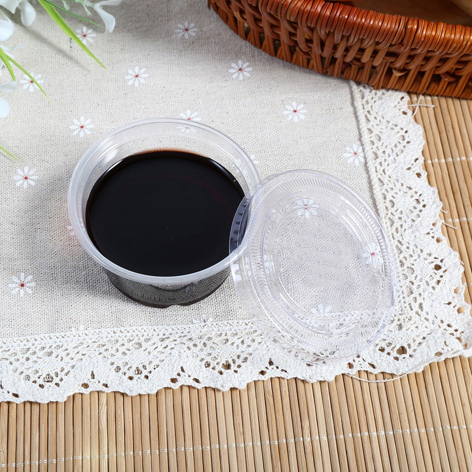 50Pcs Disposable Plastic Clear Sauce Chutney Cups Boxes With Lid Food ...