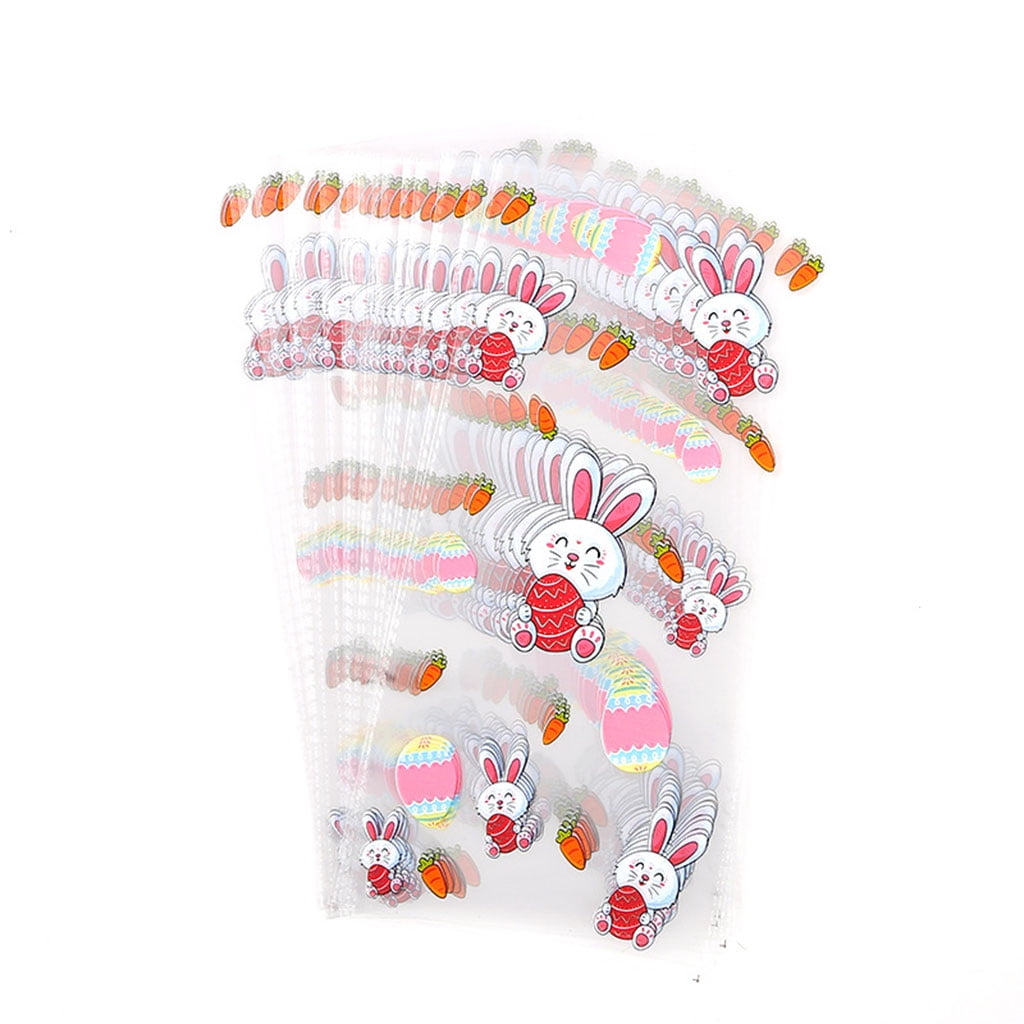 50Pcs Easter Candy Bags Rabbit Egg Treat Bag Goodies Clear Cellophane ...