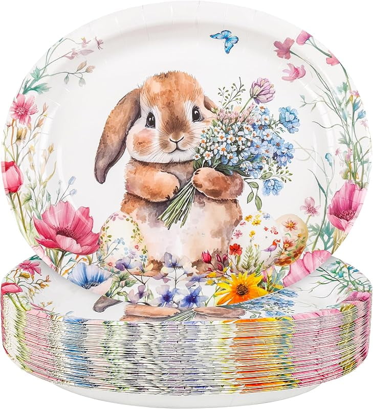 50Pcs Easter Oval Paper Plates Disposable Easter Dinner Plates Heavy ...