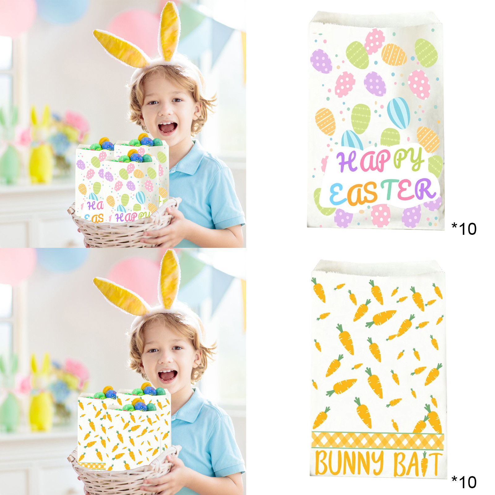 50Pcs Easter Paper Gift Bags,Bunny & Carrot Party Goodie Bags Treat ...