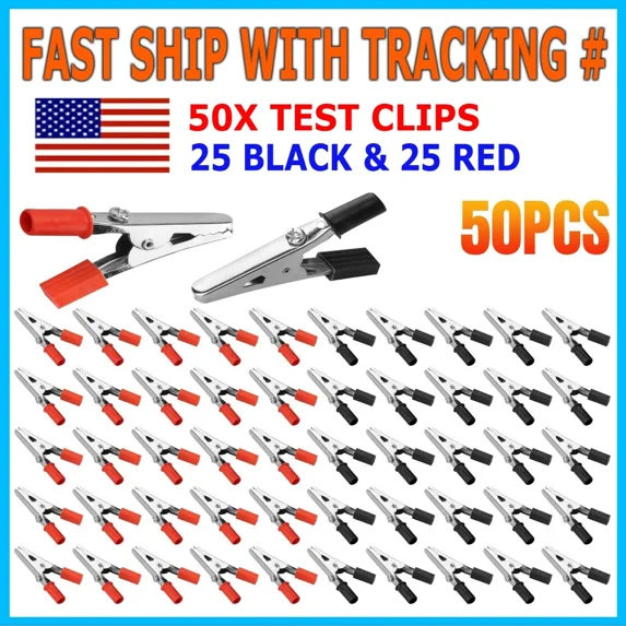 50Pcs Electrical Test Clamps Metal Alligator Clips With Red & Black ...